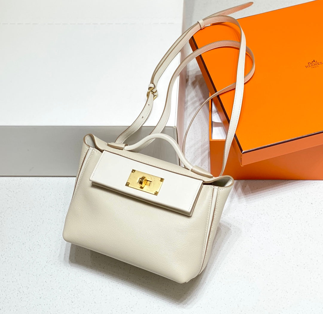 MINI 24/24 21CM IN OFF WHITE EVERCOLOR CALFSKIN GOLD KELLY BUCKLE – TP Luxe