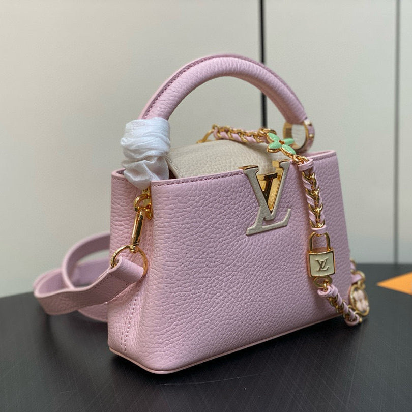 CAPUCINES MINI 21 IN LIGHT PINK TAURILLON LOVELOCK GOLD HARDWARE – TP Luxe