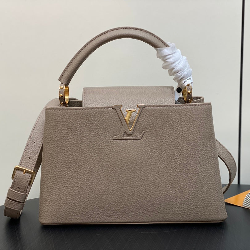 CAPUCINES MM 31 IN KHAKI BROWN TAURILLON – TP Luxe