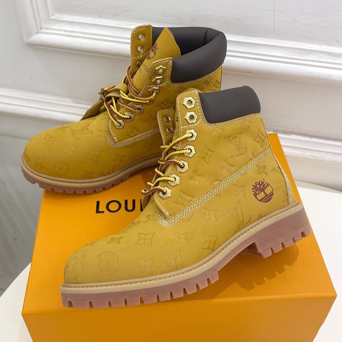 LV X TIMBERLAND MARTIN BOOT IN PEANUT BROWN MONOGRAM SUEDE – TP Luxe